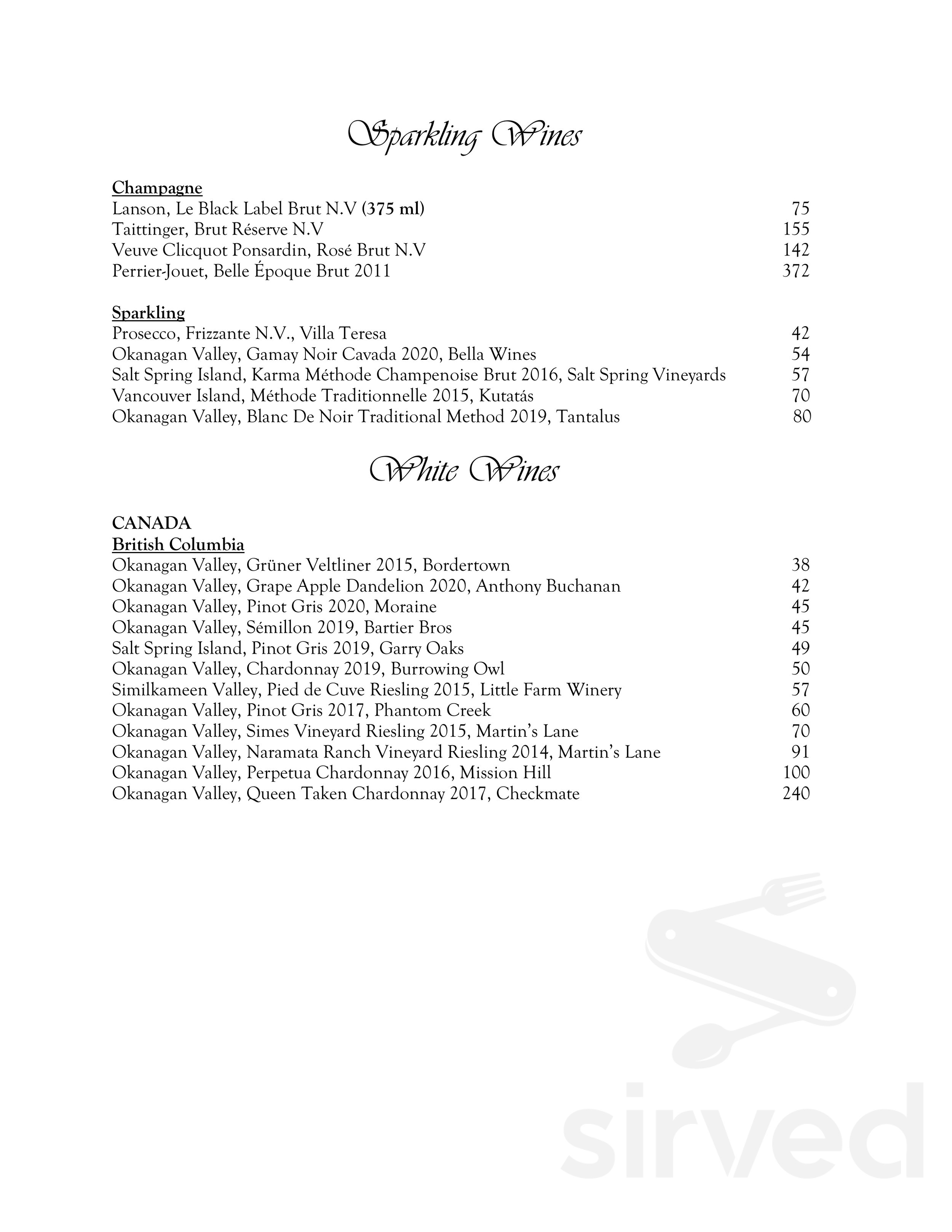 Manor Dining menus in Salt Spring Island, British Columbia, Canada