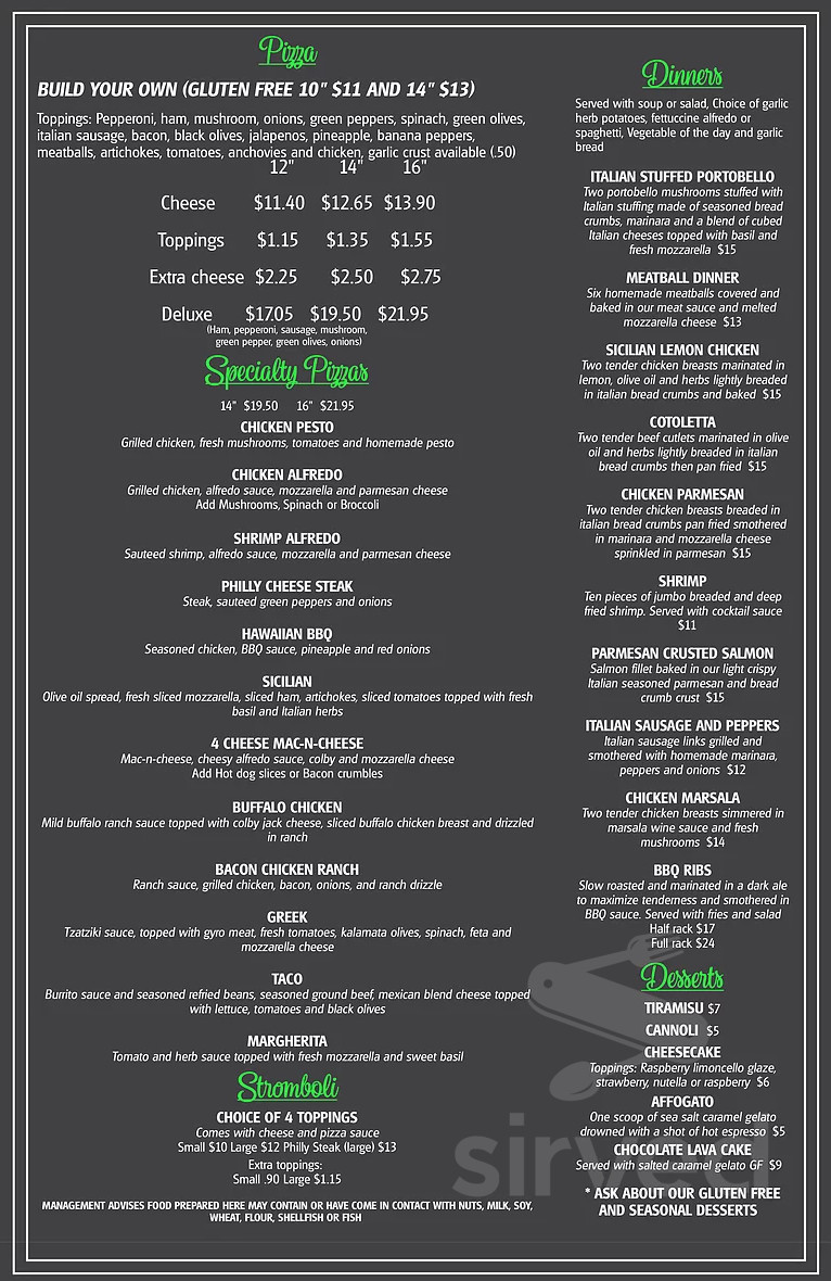 Nonno's Homestyle Italian & Pizzeria menu in Cedar Springs, Michigan, USA