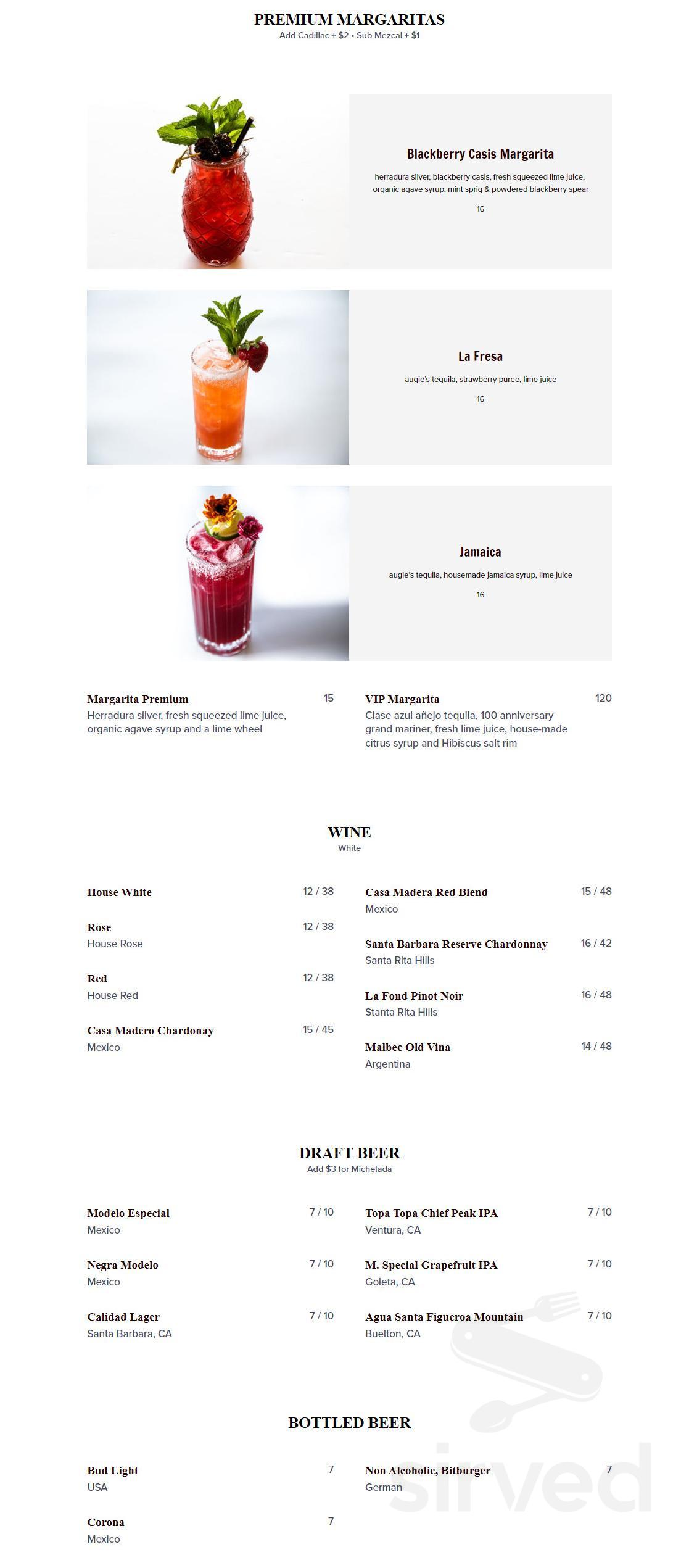 Flor De Maiz menu in Santa Barbara, California, USA