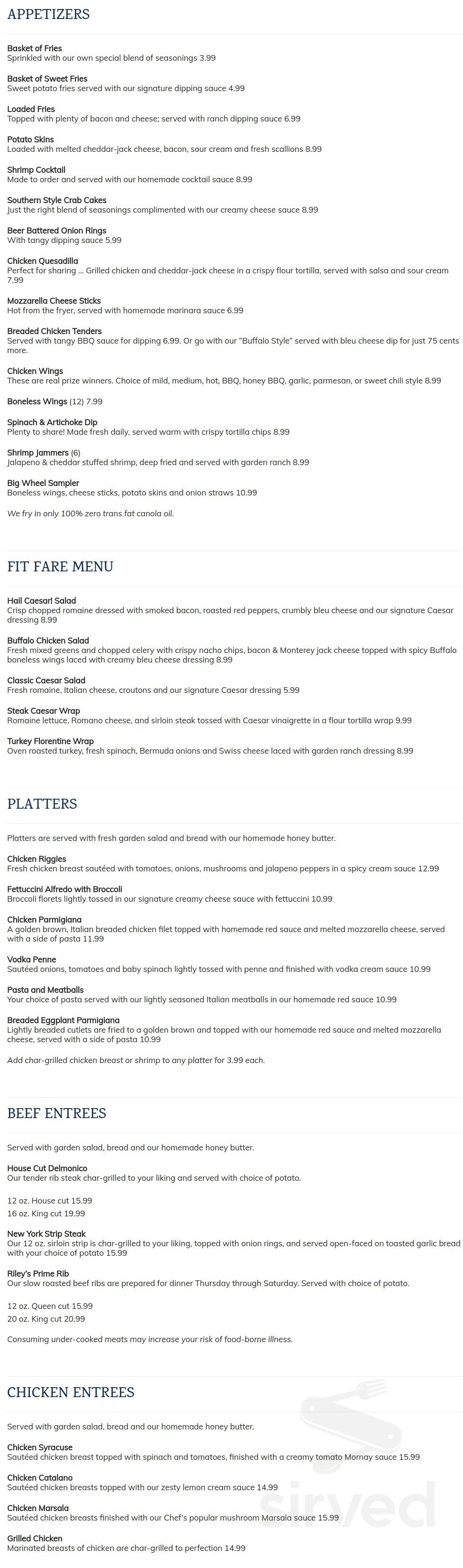 The Spinning Wheel Restaurant menu in North Syracuse, New York, USA