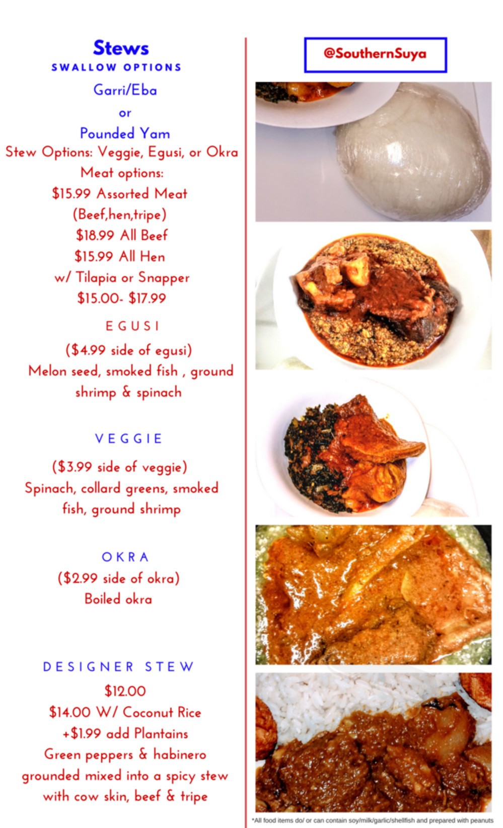 Southern Suya menu in Duluth, Georgia, USA