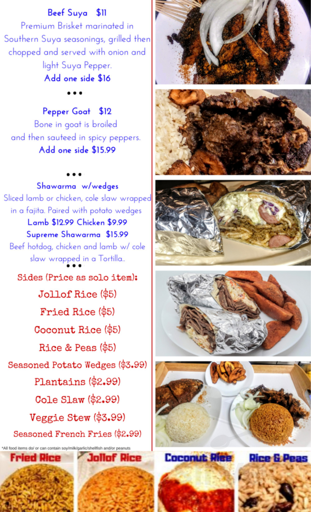 Southern Suya menu in Duluth, Georgia, USA