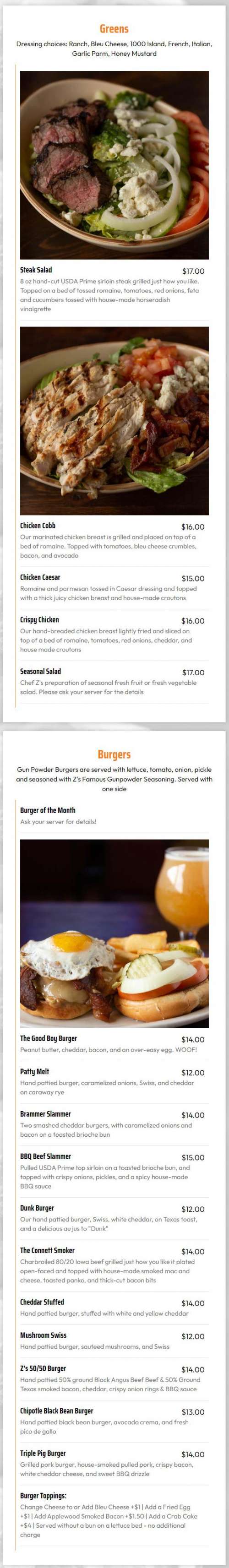Z's Eatery & Draught Haus menu in Indianola, Iowa, USA