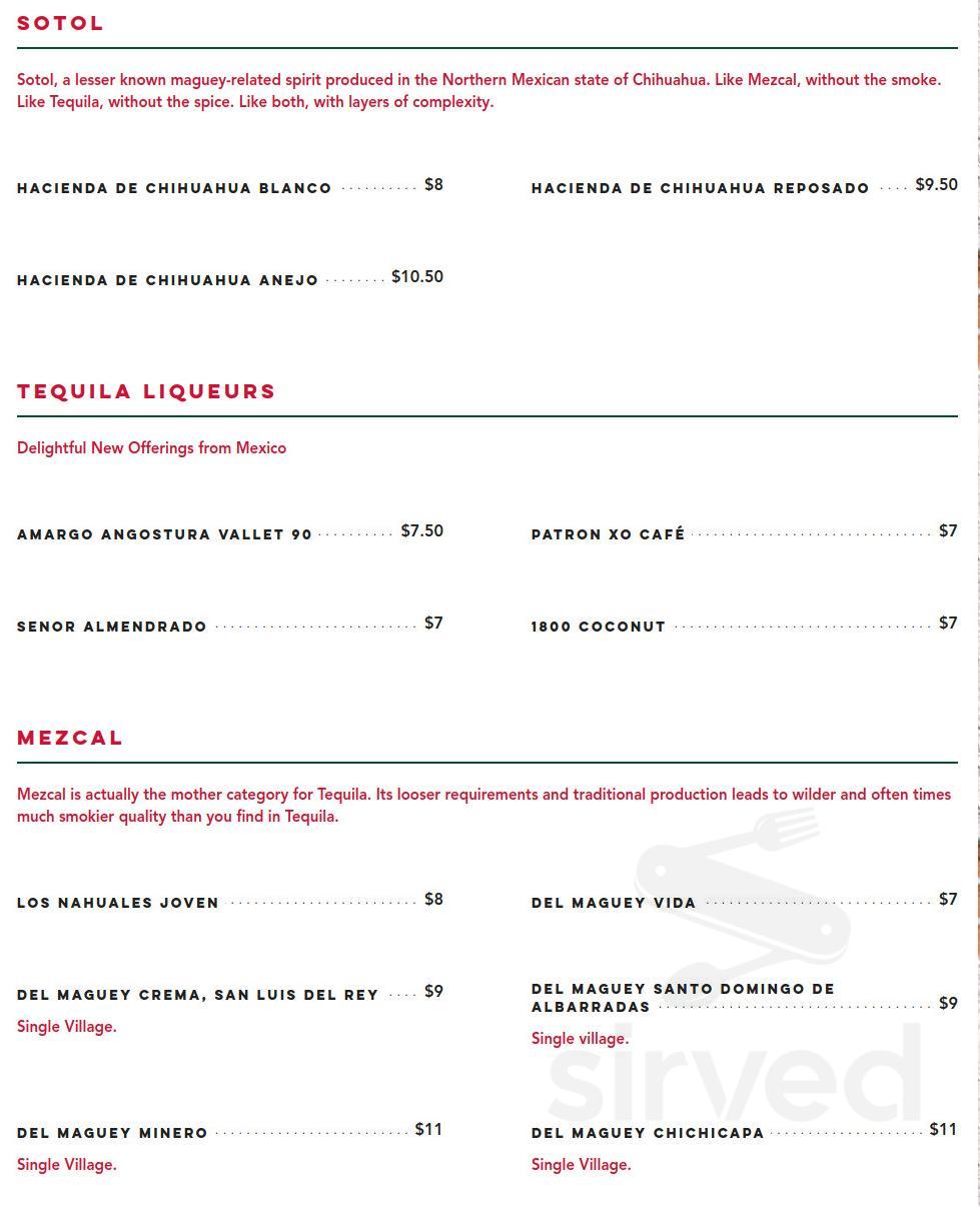 Las Casuelas Terraza menu in Palm Springs, California, USA