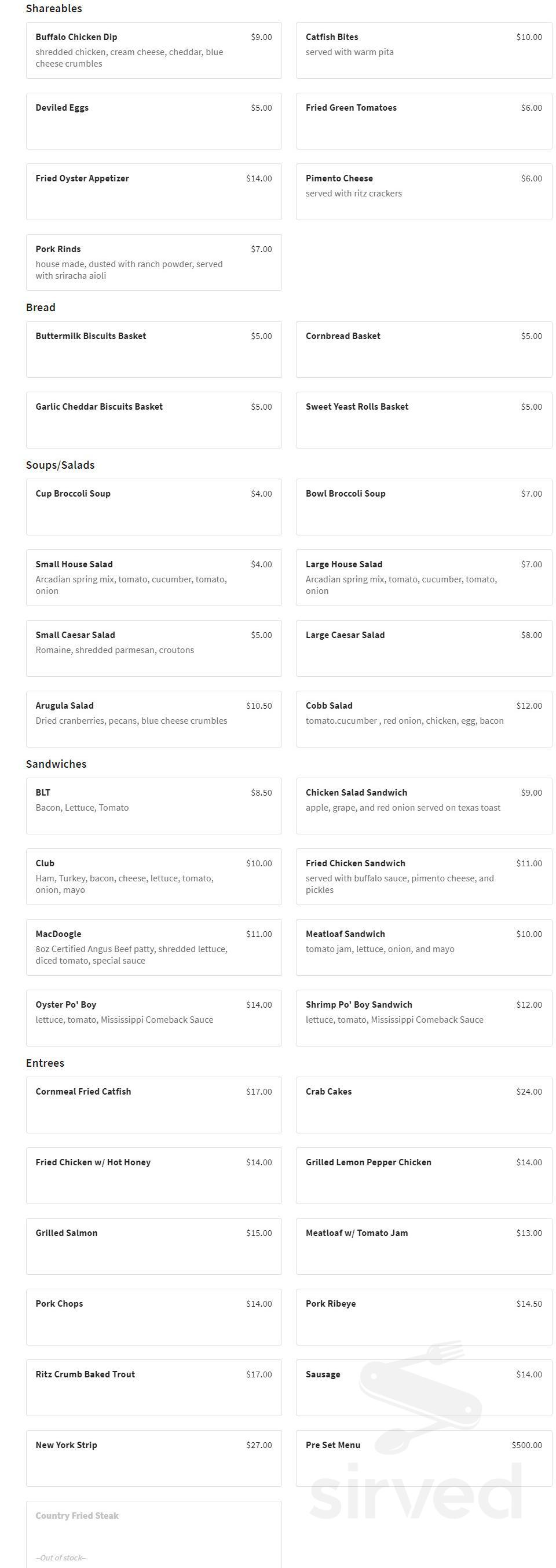 Menu for Martha's Kitchen of New Kent in New Kent, VA | Sirved