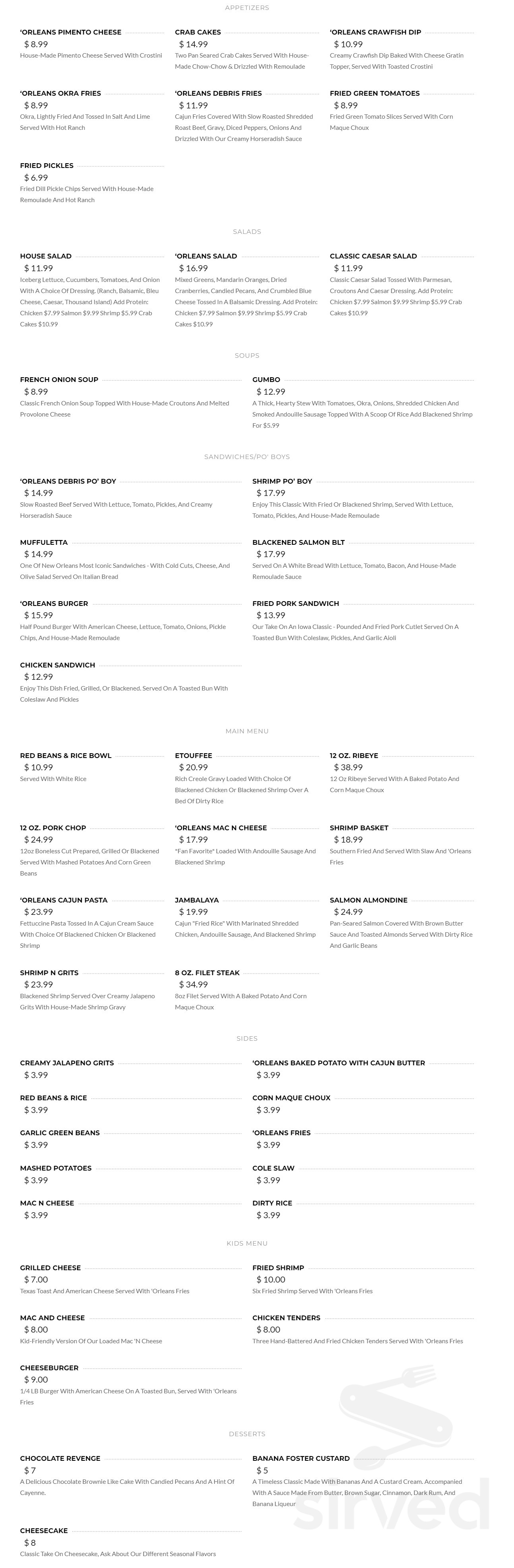 'Orleans on Carroll Street menu in Perry, Georgia, USA