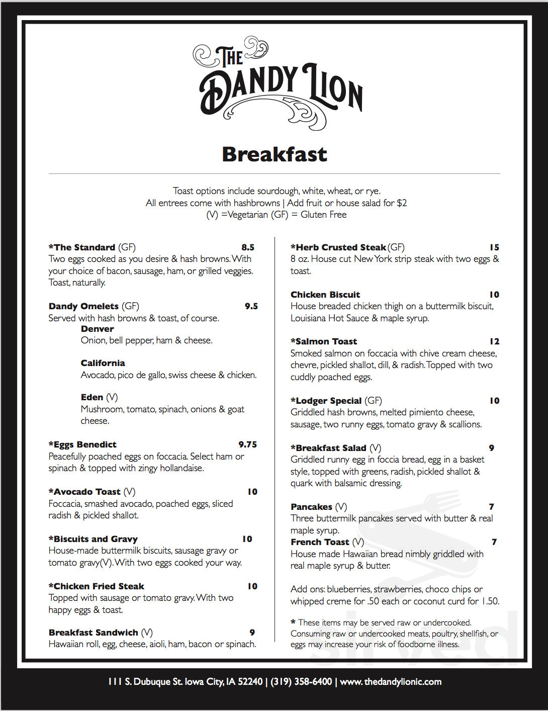 The Dandy Lion menus in Iowa City, Iowa, United States