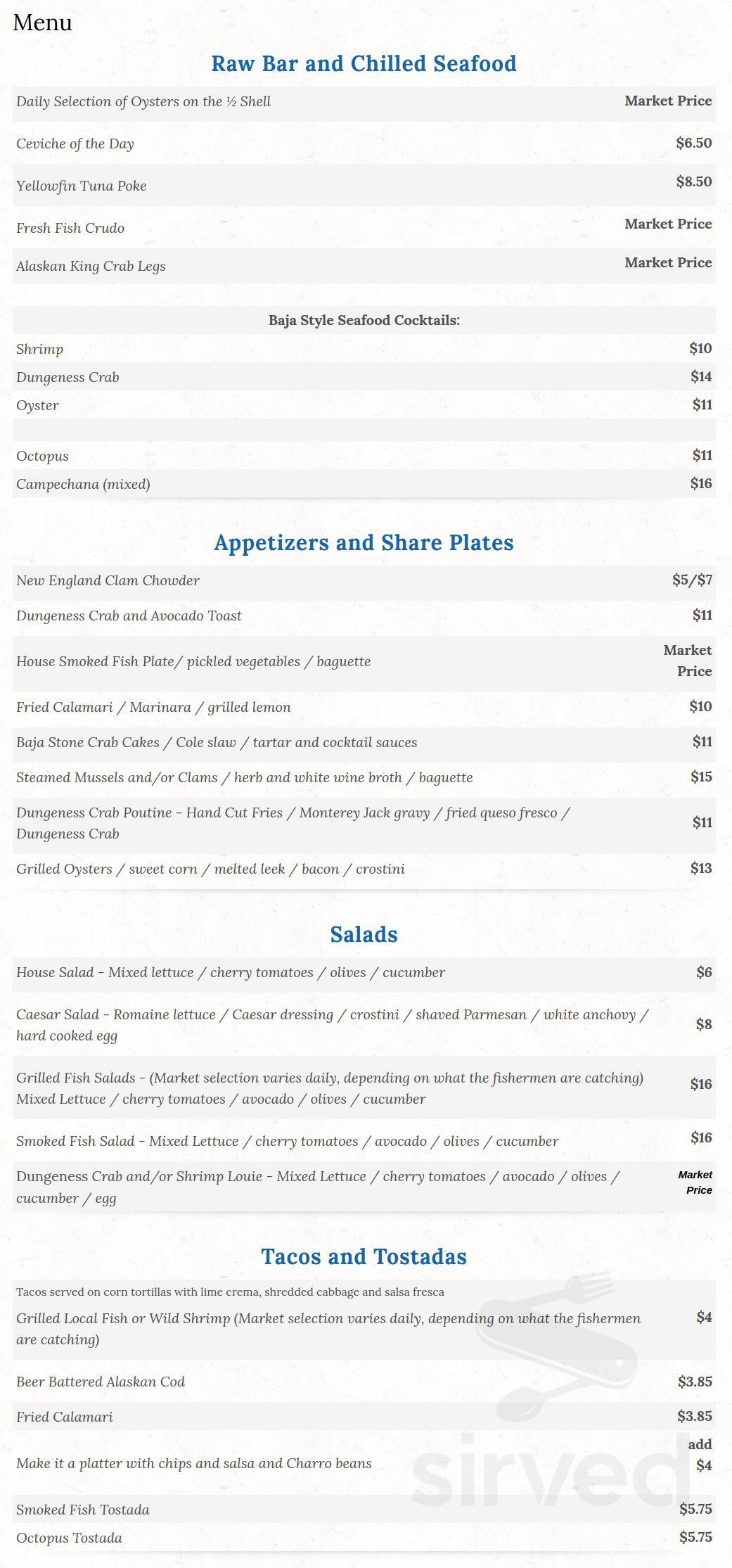 Menu for Mitch's Seafood in San Diego, CA | Sirved