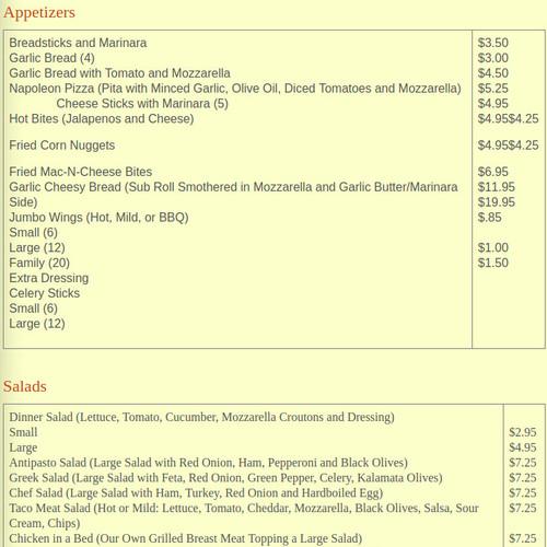 Pizza Peddler menu in Midway, Georgia, USA