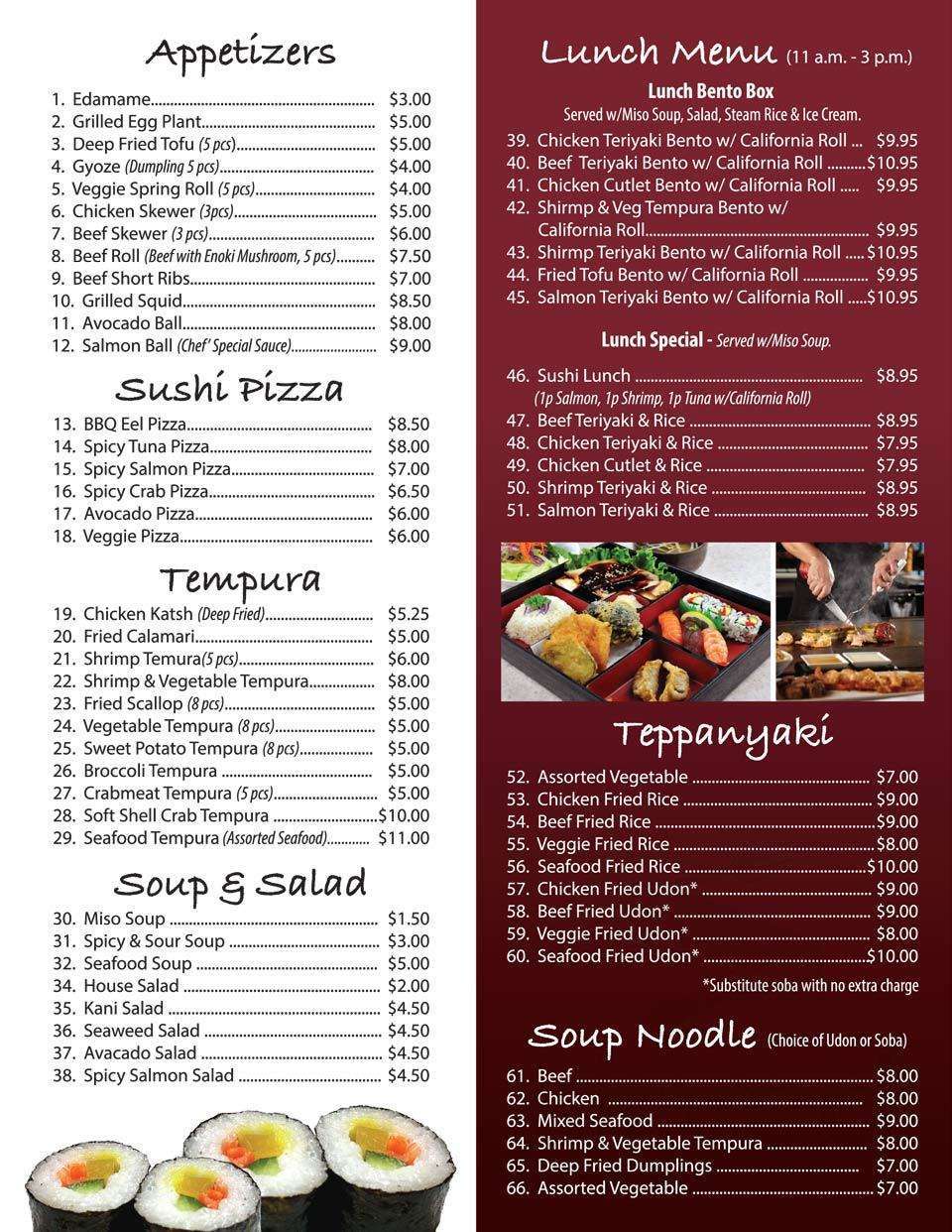 Menu - Maple ON's Shogi Sushi | Sirved