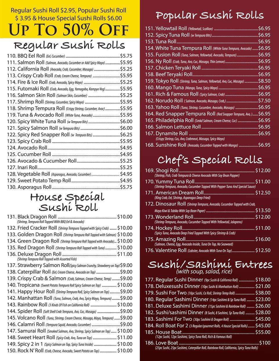 Shogi Sushi menu in Maple, Ontario, Canada