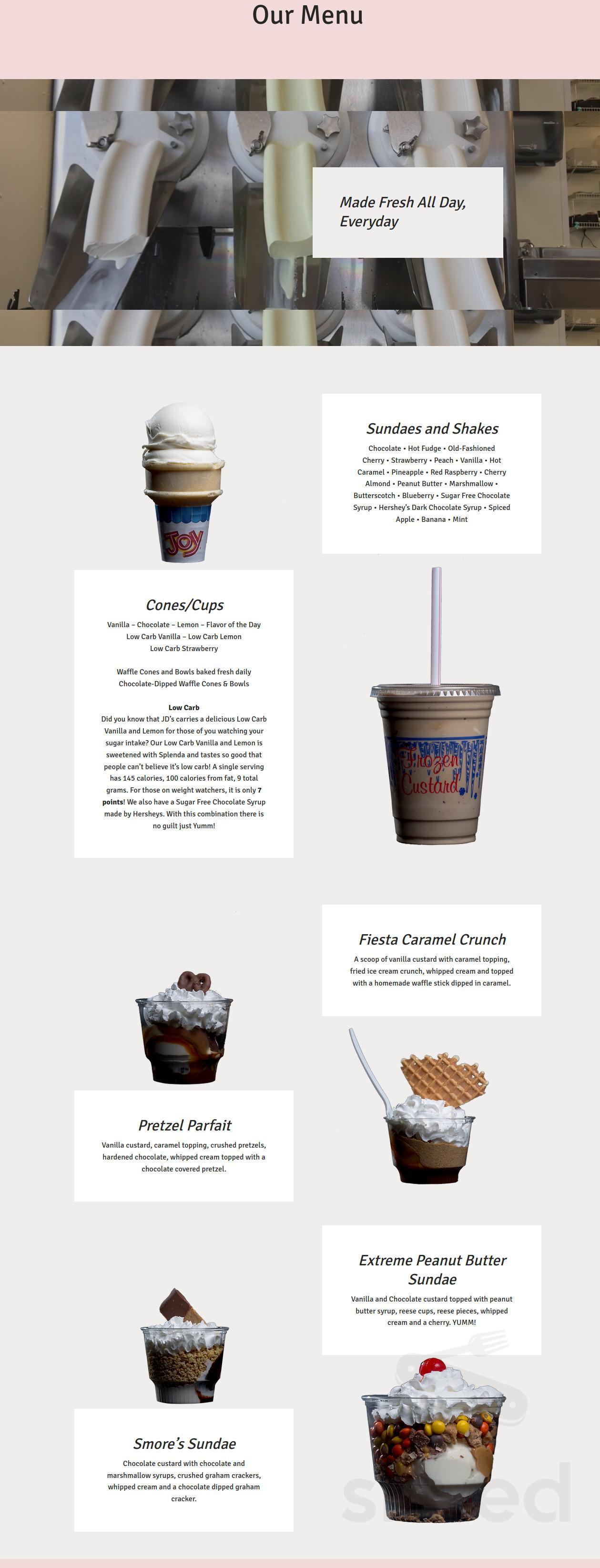 JD's Old Fashioned Frozen Custard menu in Englewood, Ohio, USA