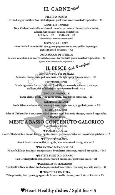 Capone's Italian Cucina menu in Huntington Beach, California, USA