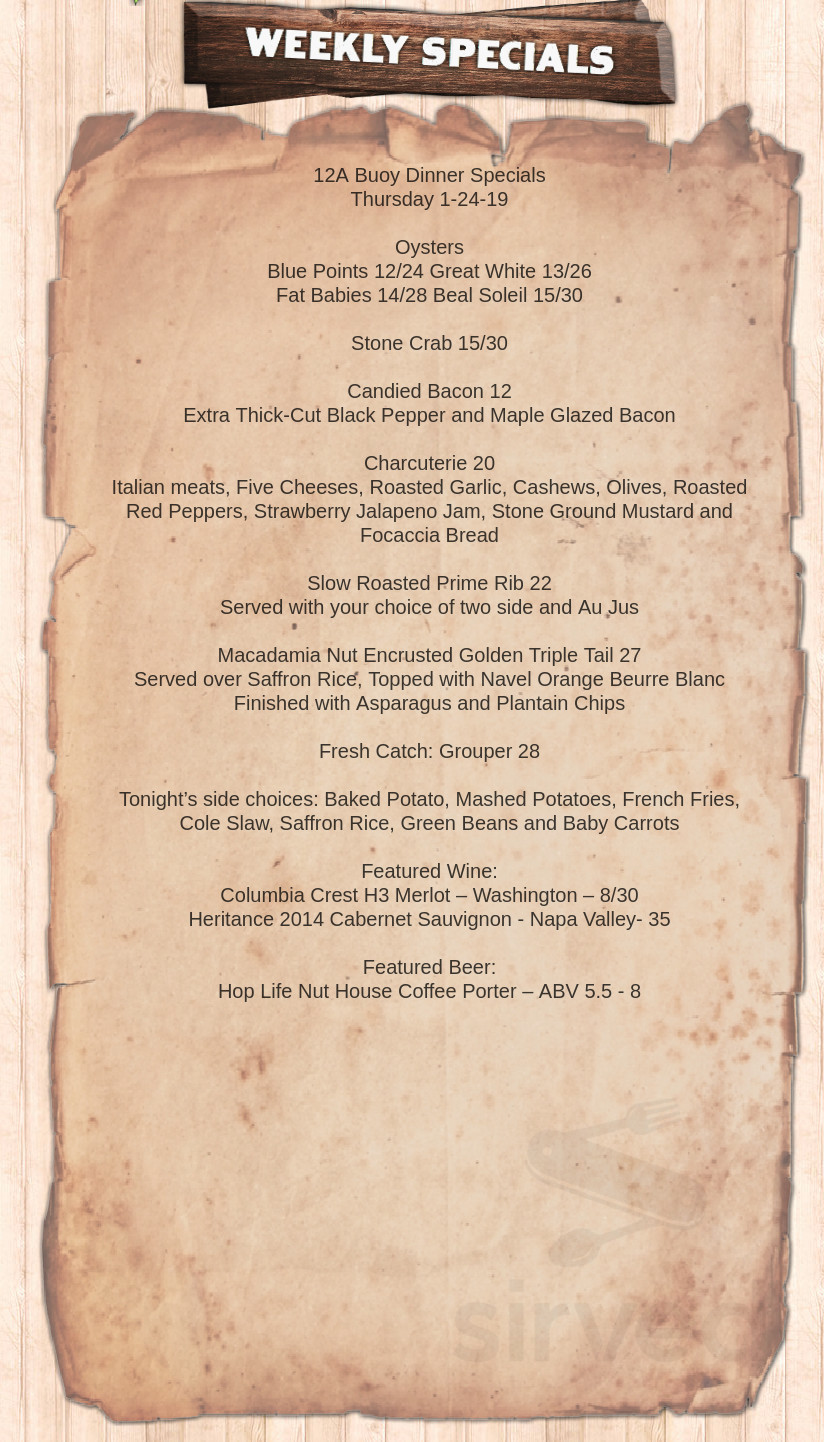 Menu for 12A Buoy in Fort Pierce, FL | Sirved