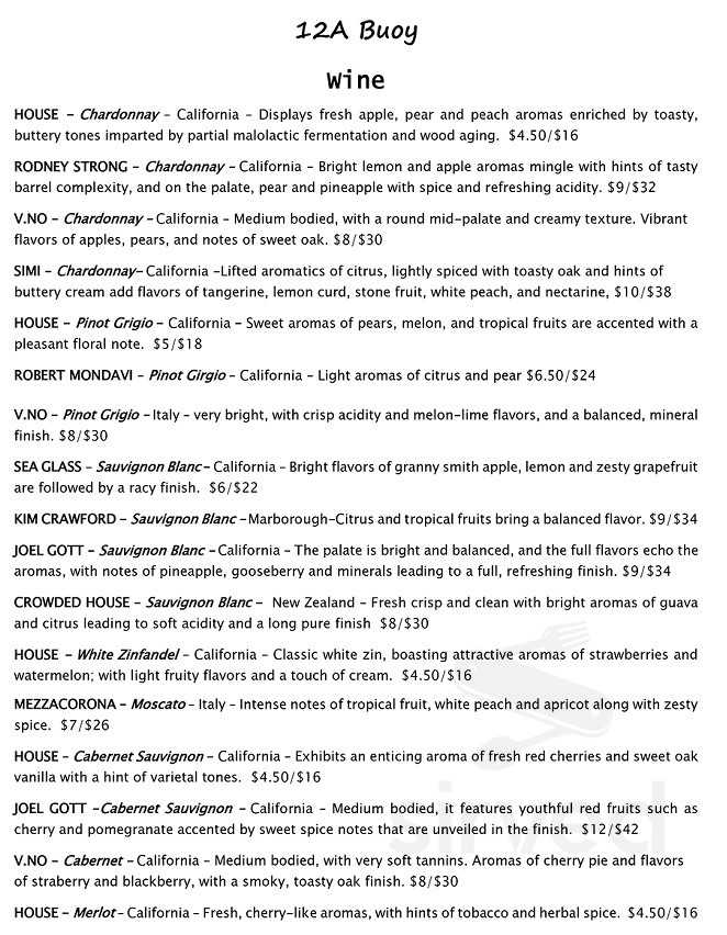 12A Buoy menu in Fort Pierce, Florida, USA