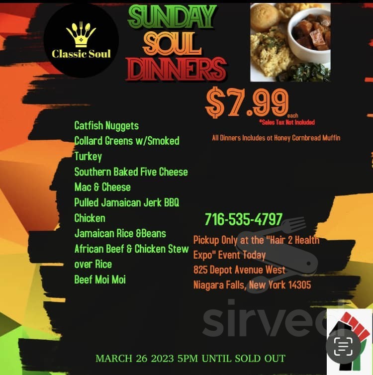 Classic Soul Food menu in Buffalo, New York, USA