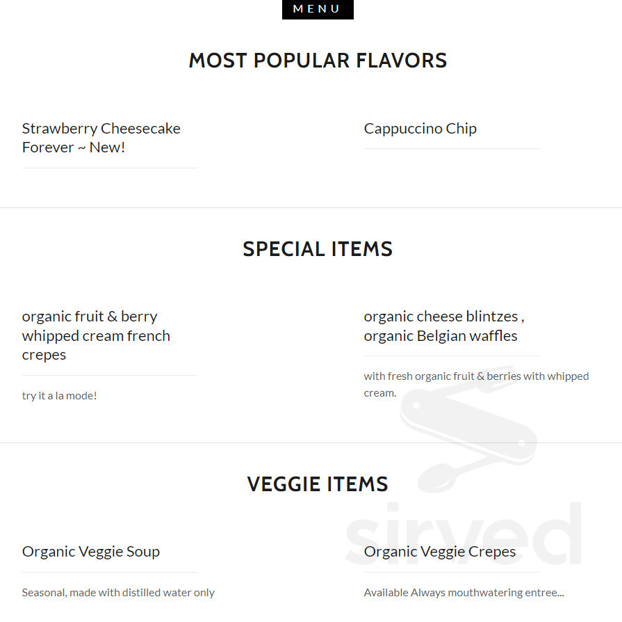 Pacific Grove Ice Cream Shoppe menu in Pacific Grove, California, USA
