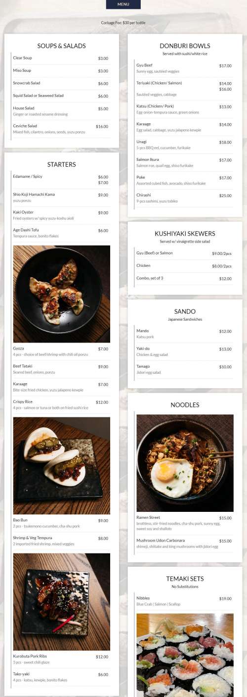 Yakuza House menu in Metairie, Louisiana, USA