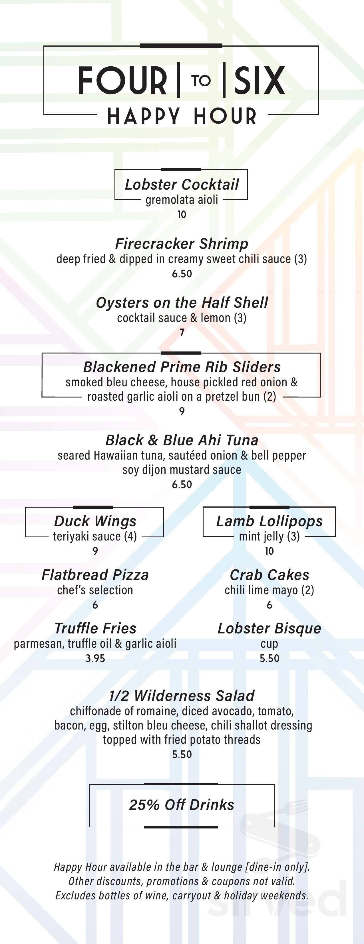 Menu - Wisconsin Dells WI's Field's at the Wilderness | Sirved