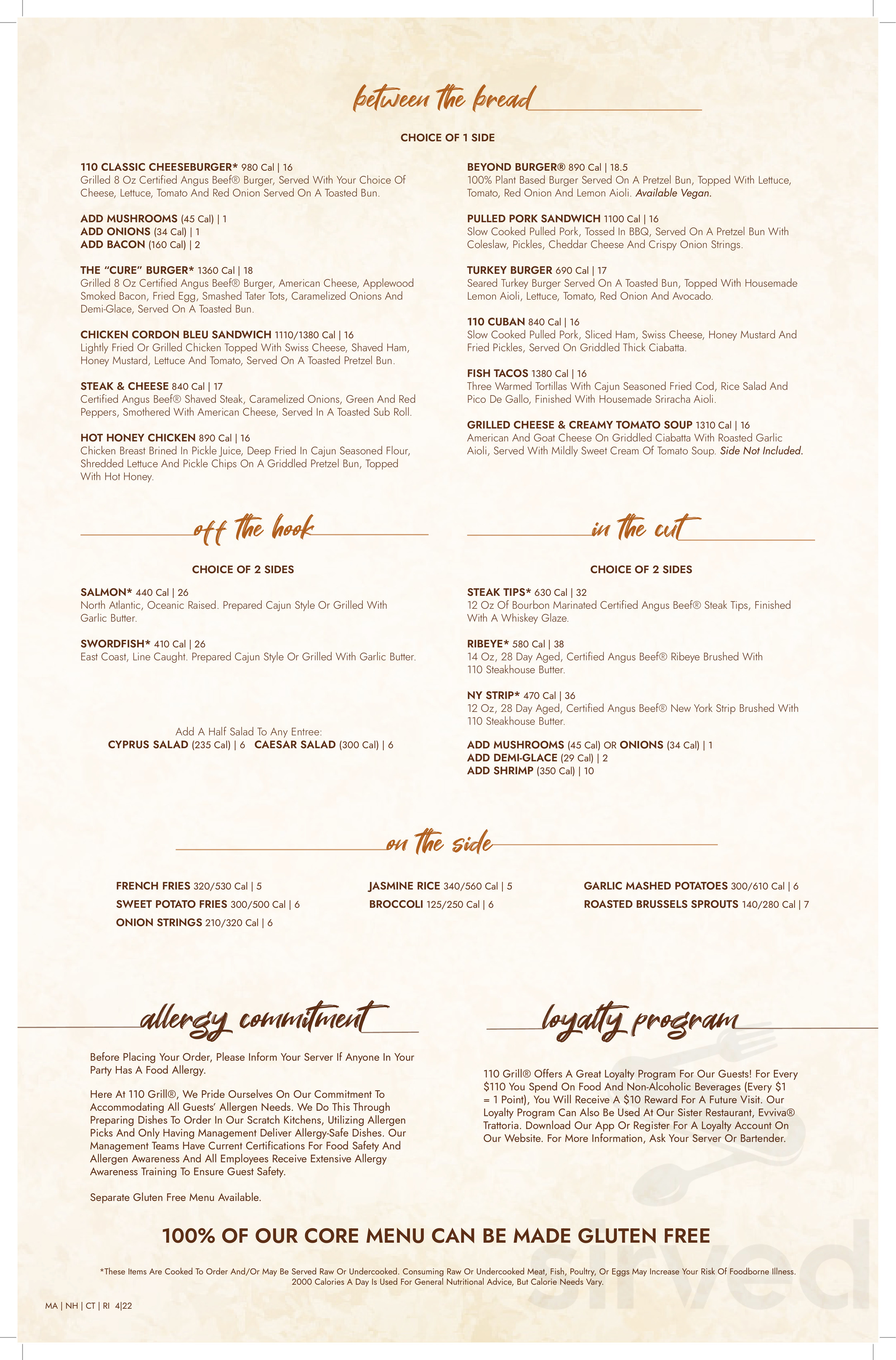 110 Grill Menu In Worcester Massachusetts USA