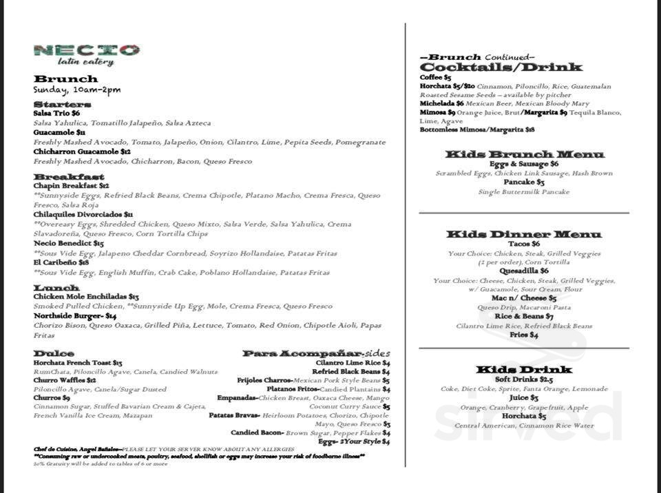 Necio Mexican Kitchen menus in Denver, Colorado, United States