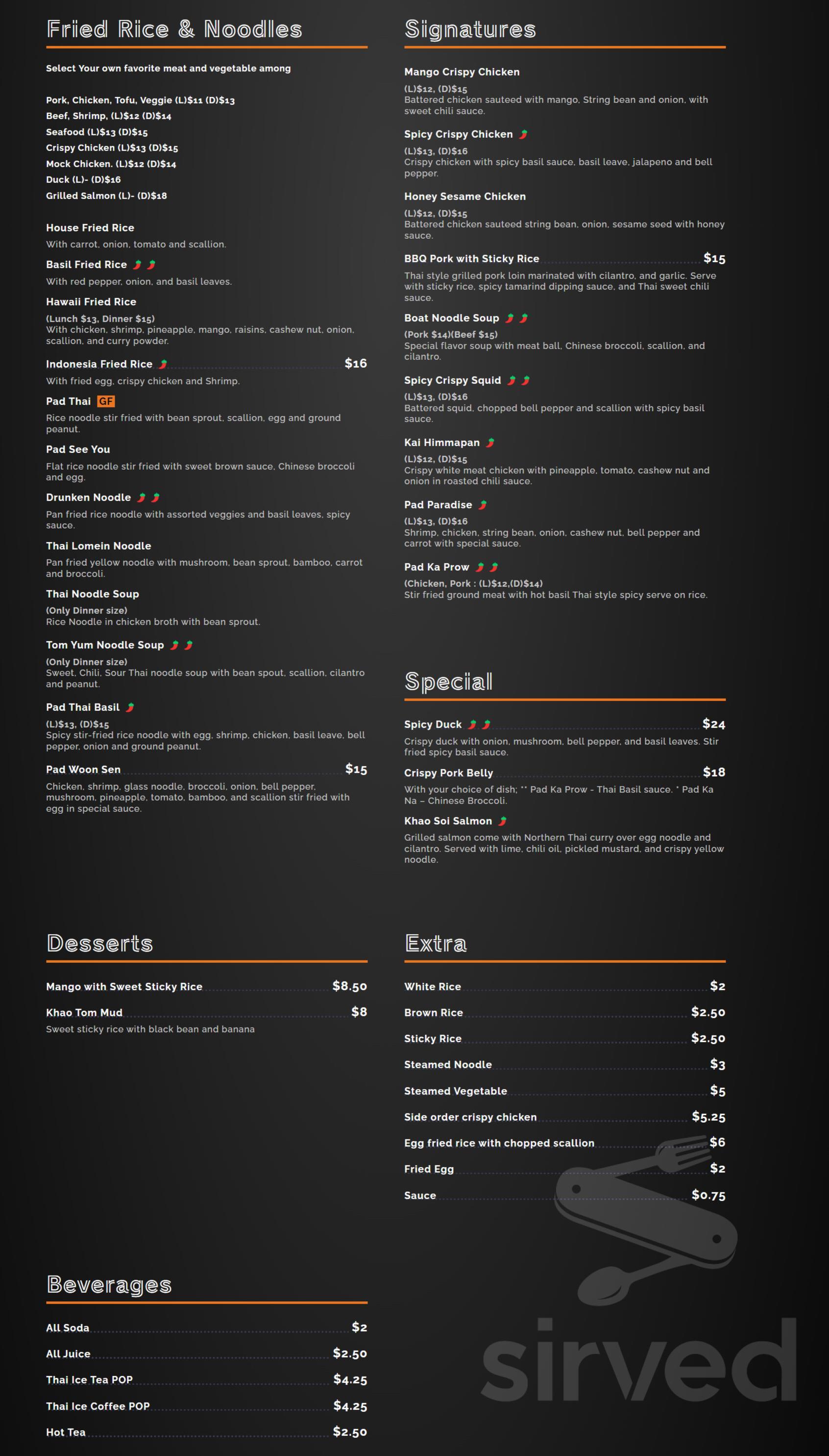 Menu - Brookline MA's Is Original Thai Cuisine | Sirved