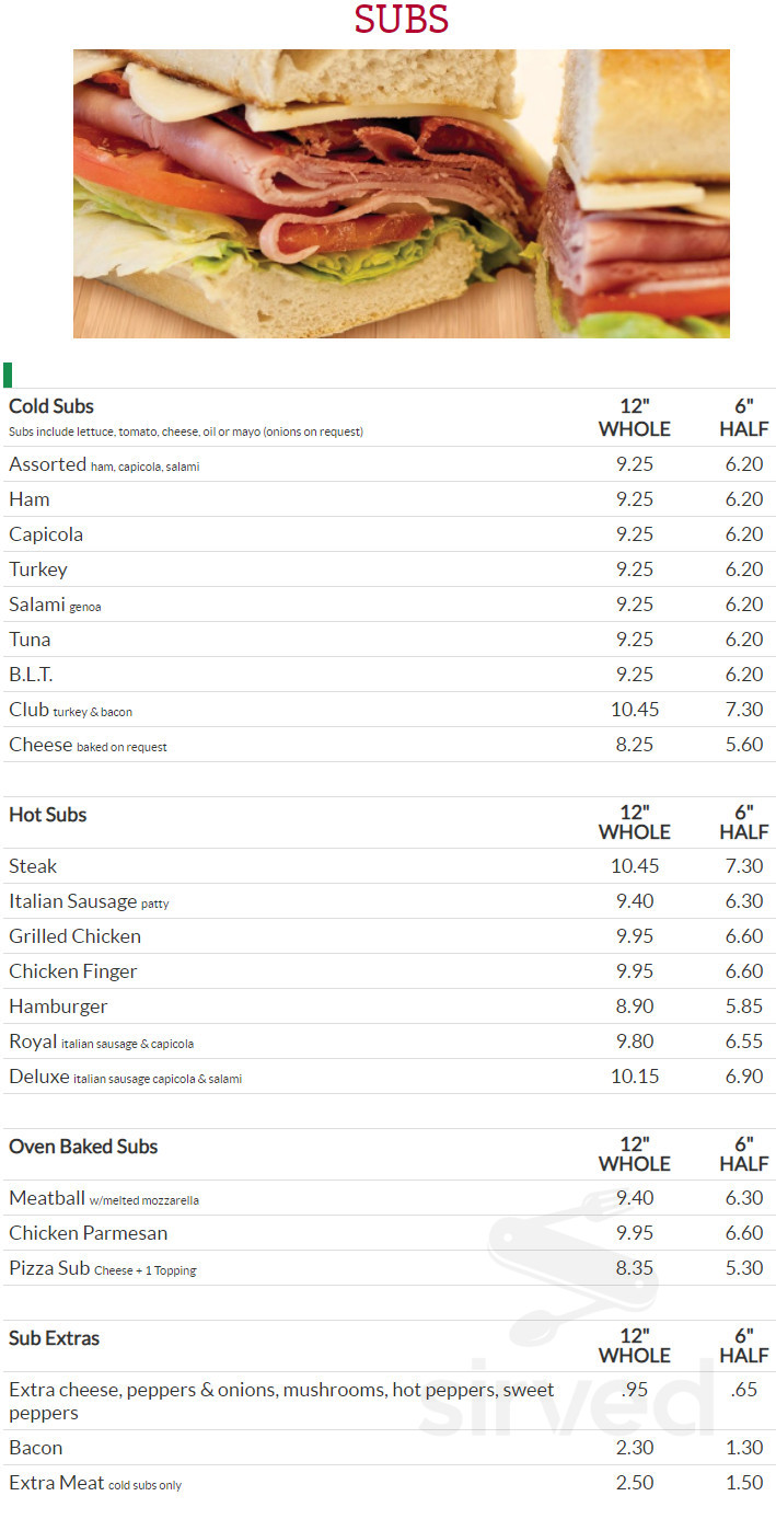 Carbone's Pizzeria menu in Alden, New York, USA