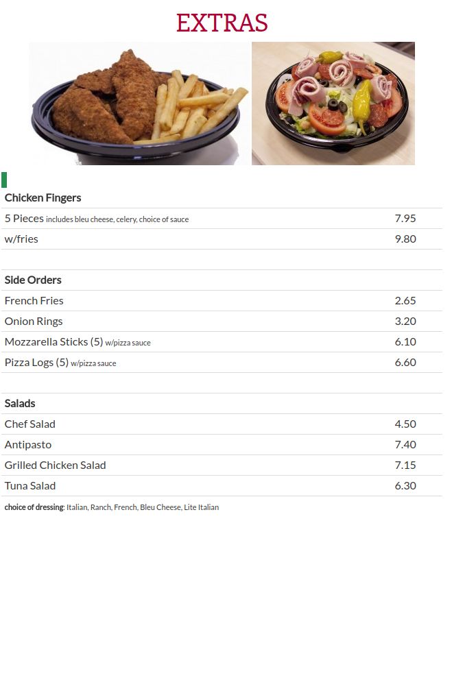 Carbone's Pizzeria menu in North Greece, New York, USA