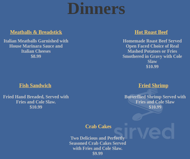 Jimmy G's Bar & Grill menu in Canonsburg, Pennsylvania, USA