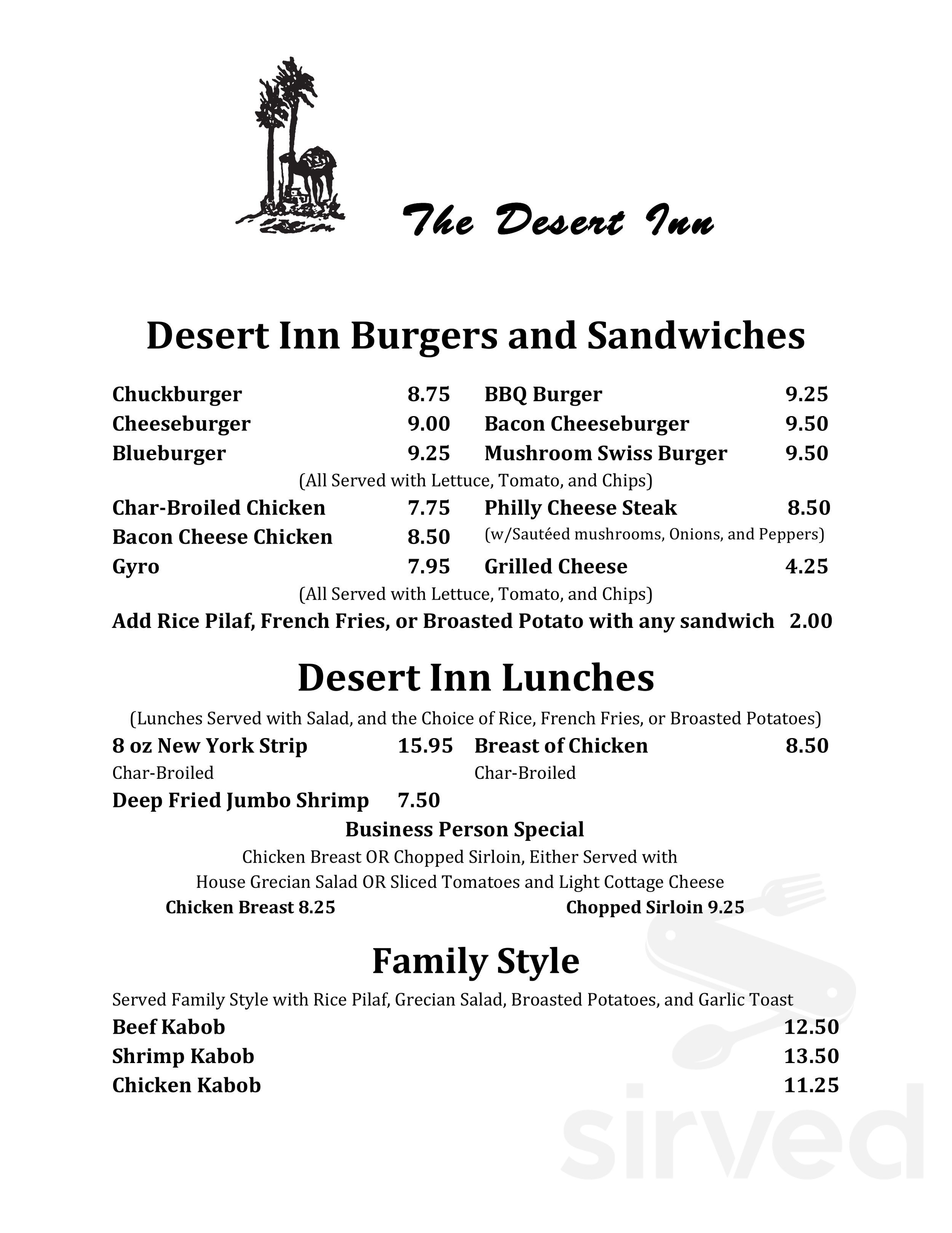 The Desert Inn menu in Canton, Ohio, USA
