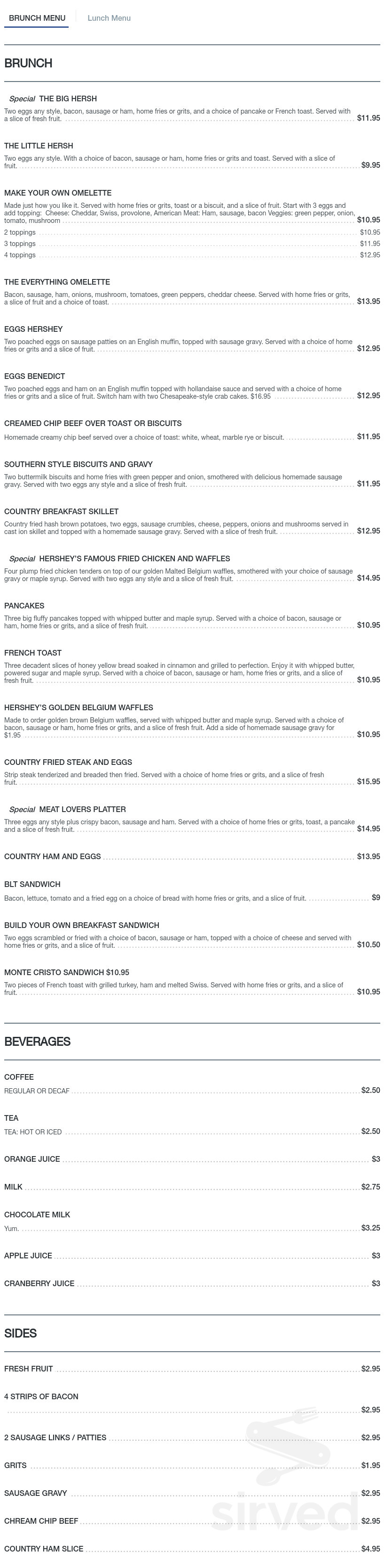 Hershey's Restaurant menu in Gaithersburg, Maryland, USA