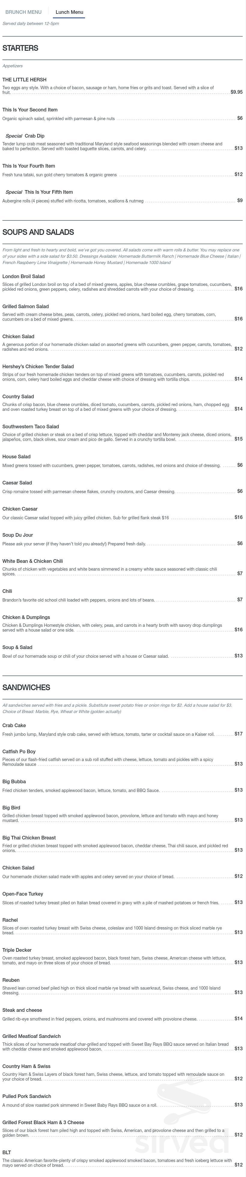 Hershey's Restaurant menu in Gaithersburg, Maryland, USA