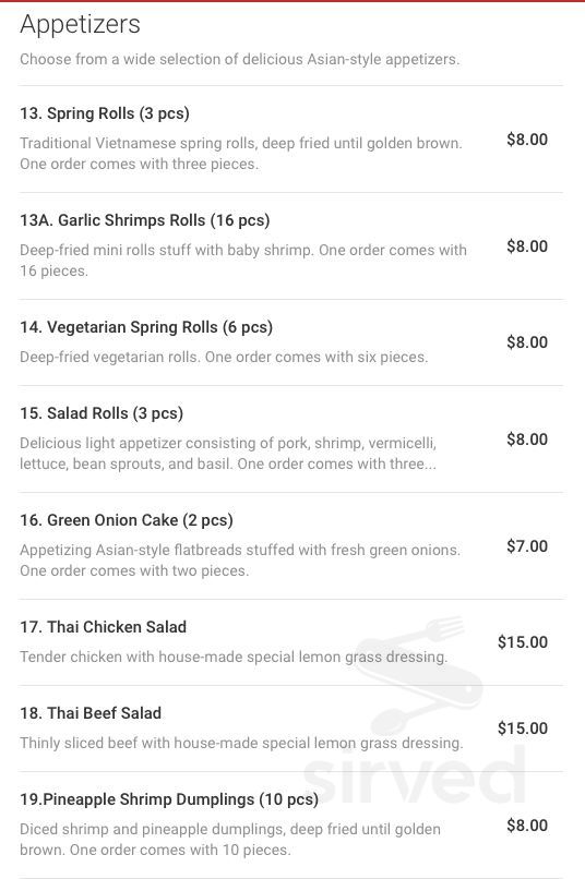 Pagolac Restaurant menu in Edmonton, Alberta, Canada