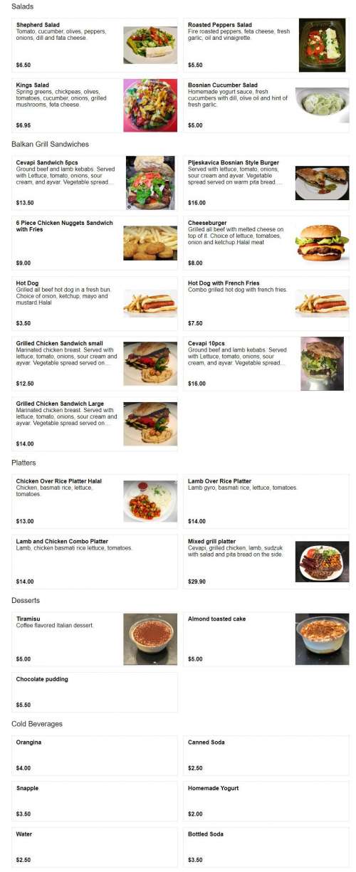 Bosna Express menu in Queens, New York, USA