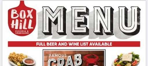 Menu for Box Hill Pizzeria & Crab Cakes in Abingdon, MD | Sirved