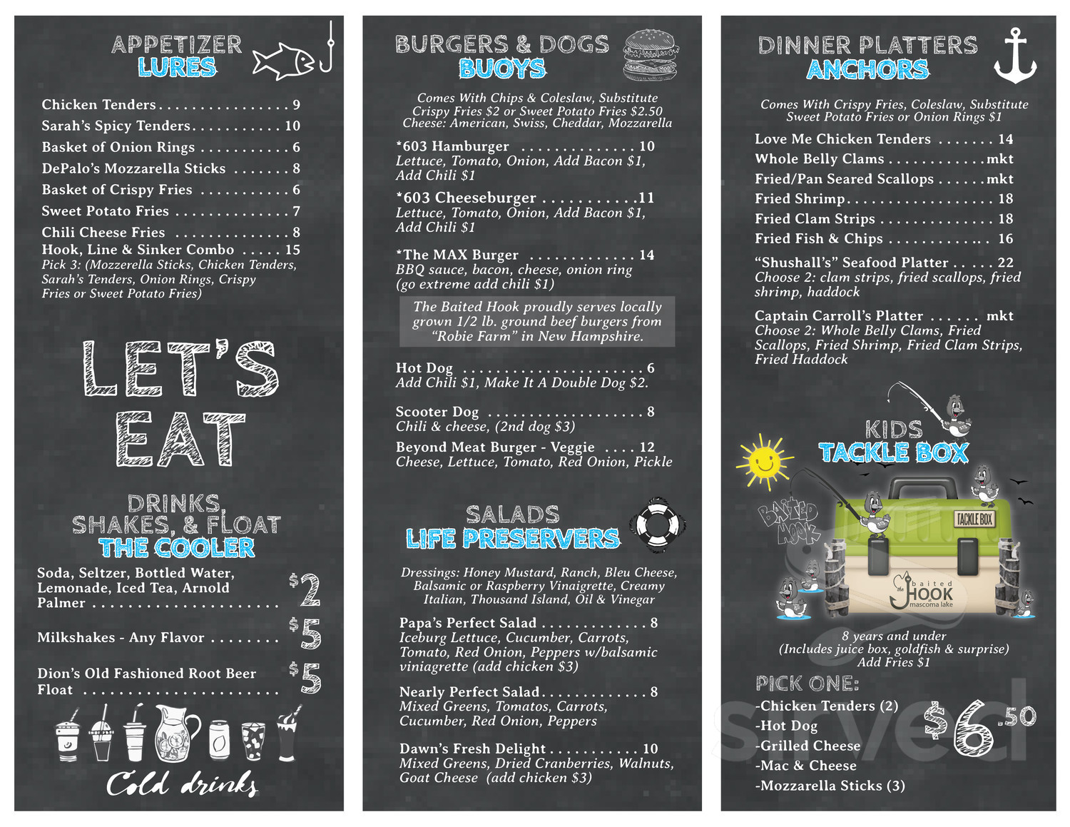 Menu for Baited Hook At Mascoma Lake in Lebanon, NH | Sirved