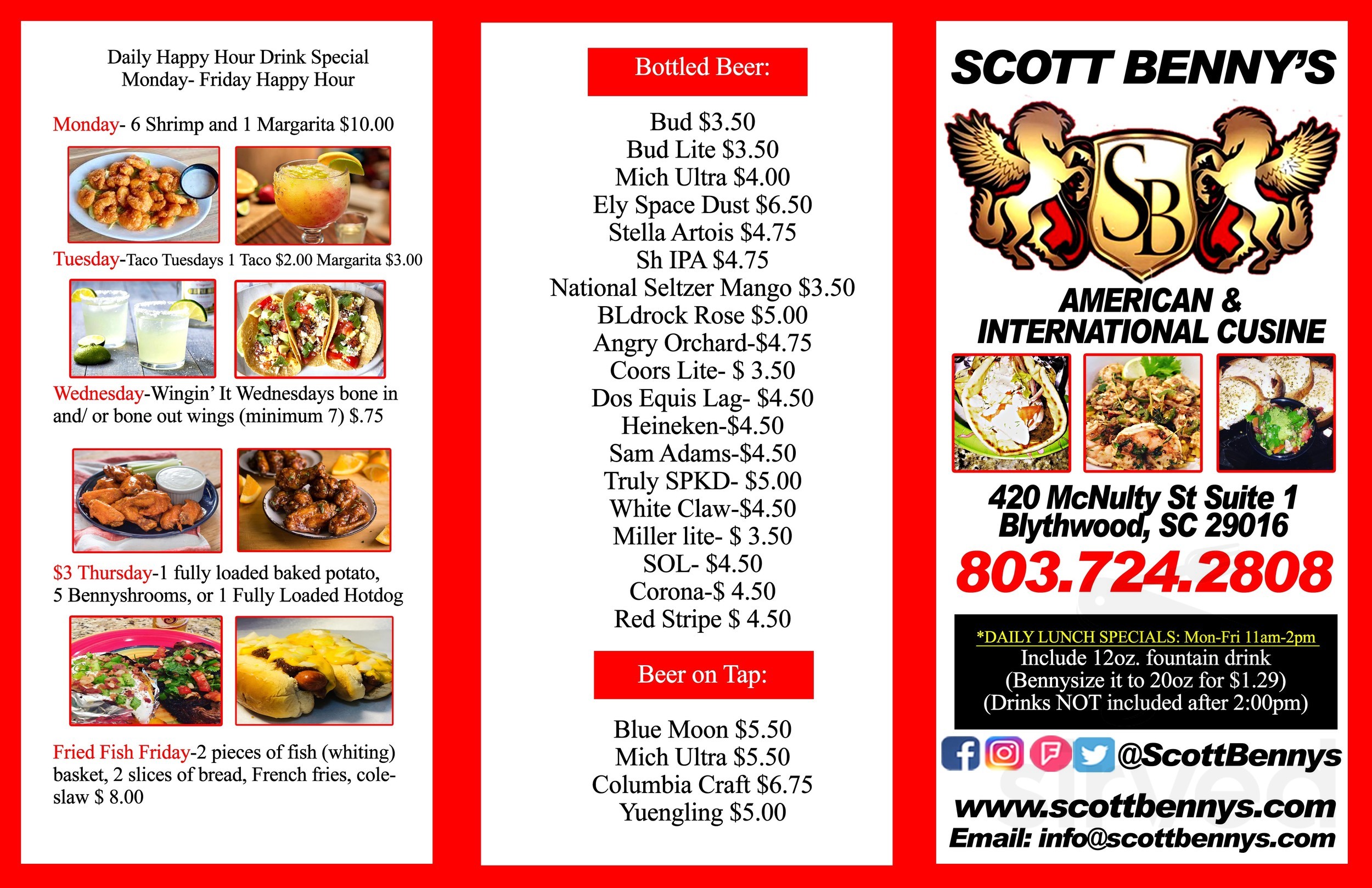 Scott Benny's American & International Cuisine menu in Blythewood ...