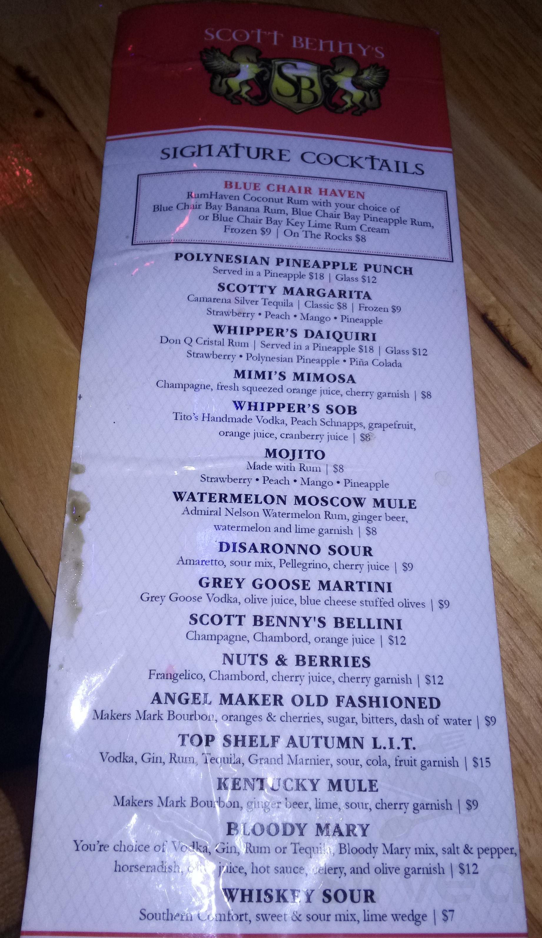 Scott Benny's American & International Cuisine menu in Blythewood ...