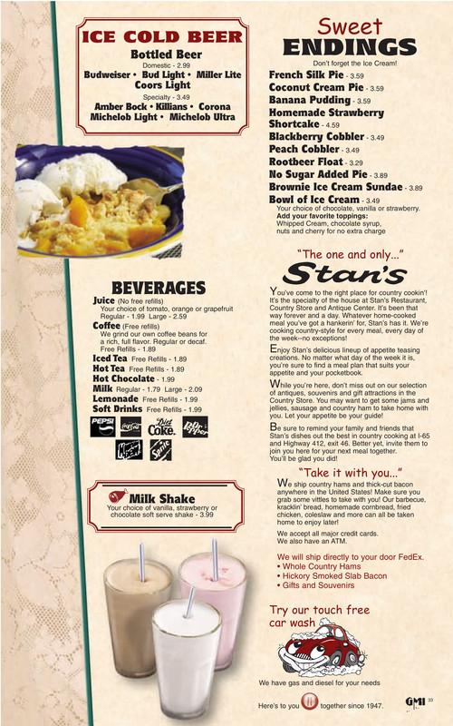 Stan's Country Restaurant menu in Columbia, Tennessee, USA