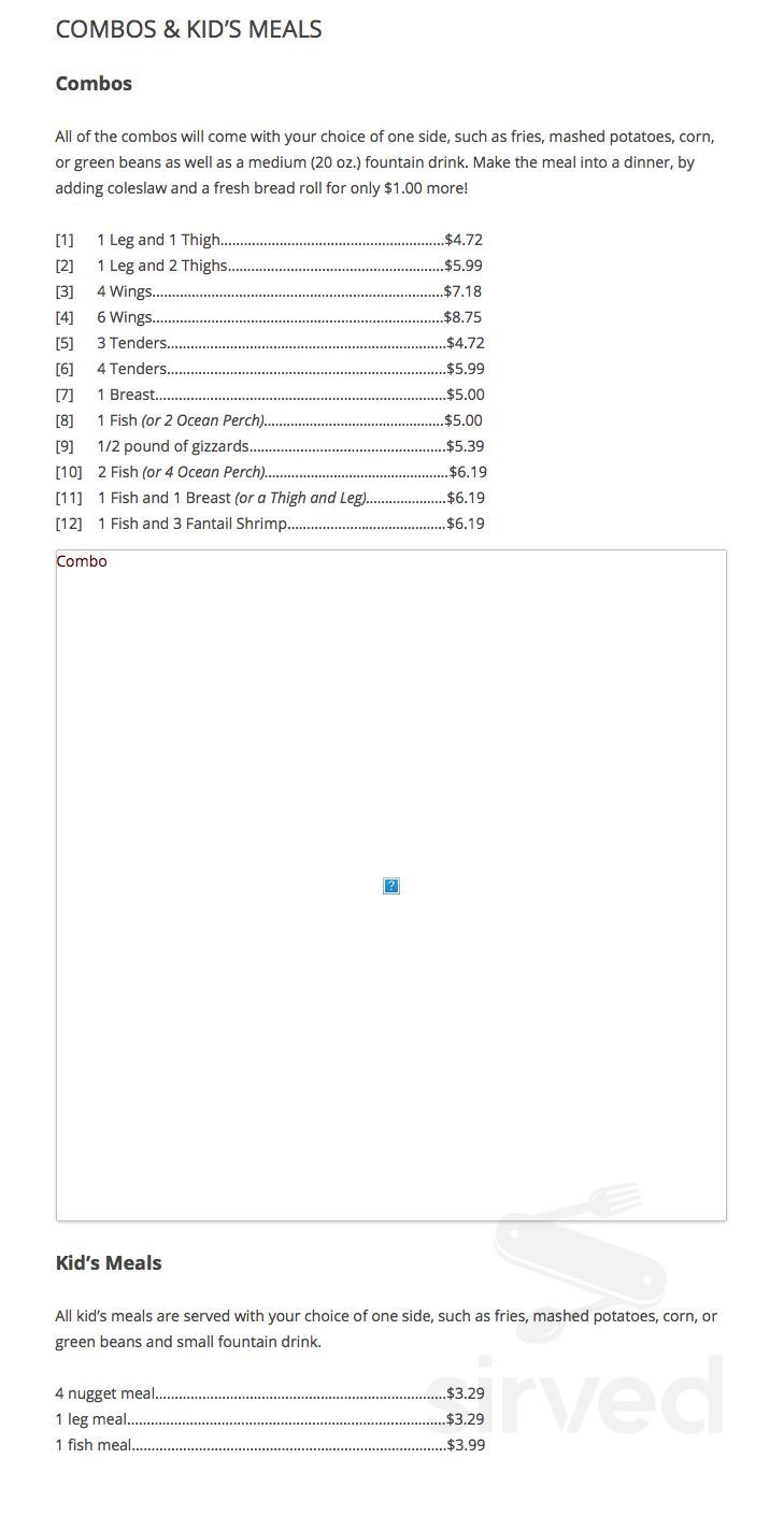 Cousins Tasty Chicken menu in Grand Rapids, Michigan, USA
