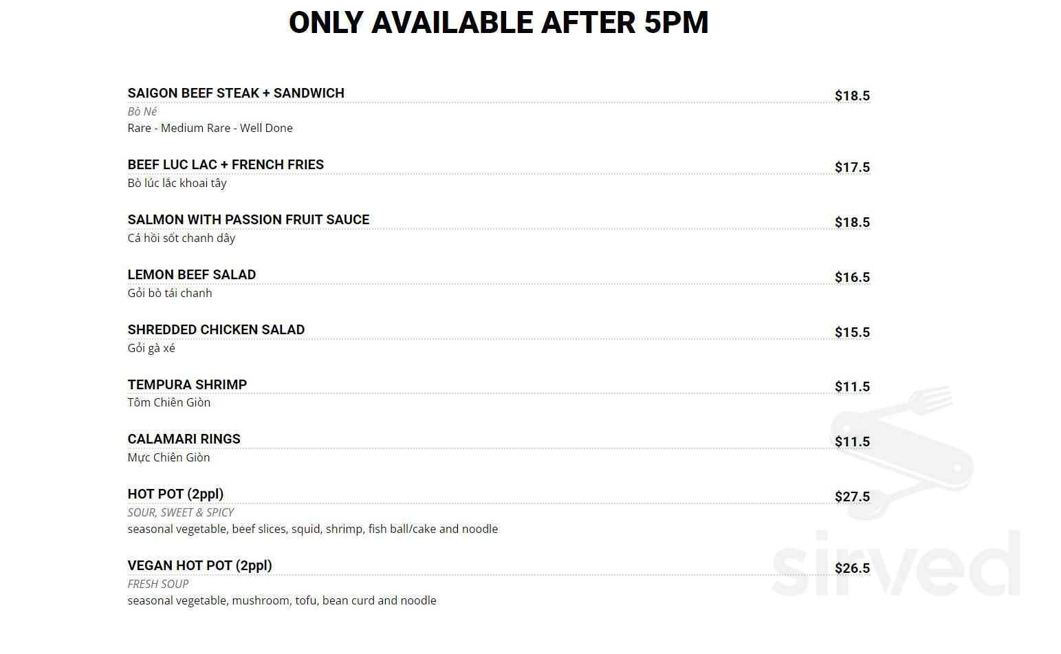 Saigon Taste Vietnamese Restaurant menu in Vancouver, British Columbia ...