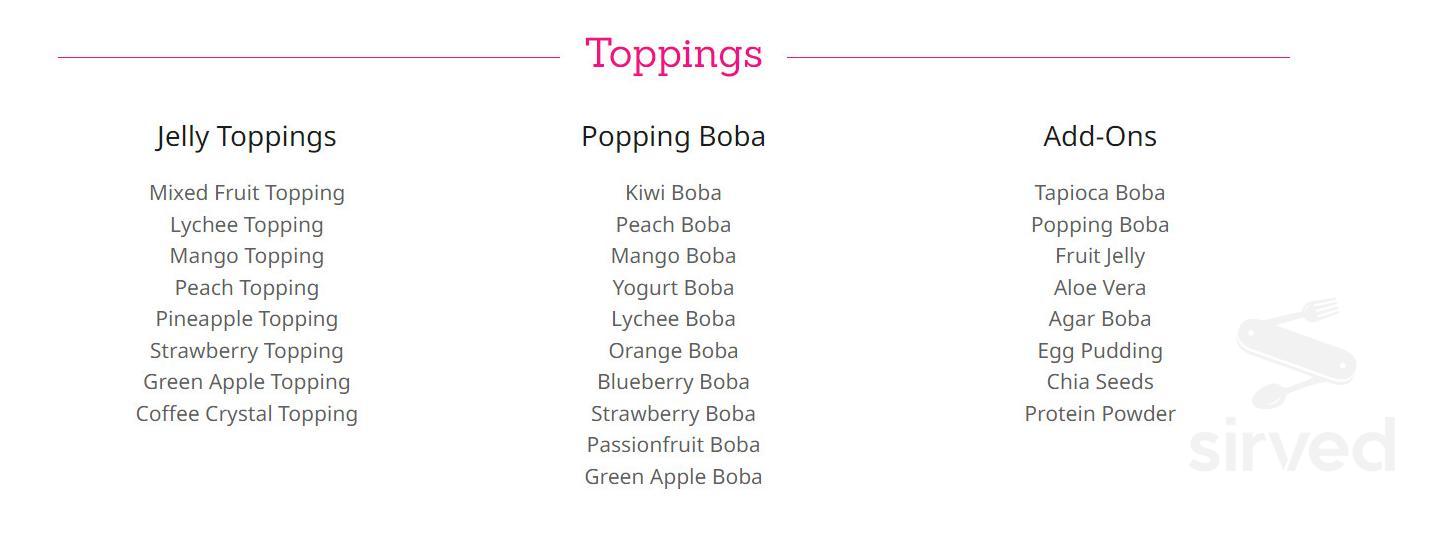 Meetcha Bubble Tea Cafe menu in Plano, Texas, USA