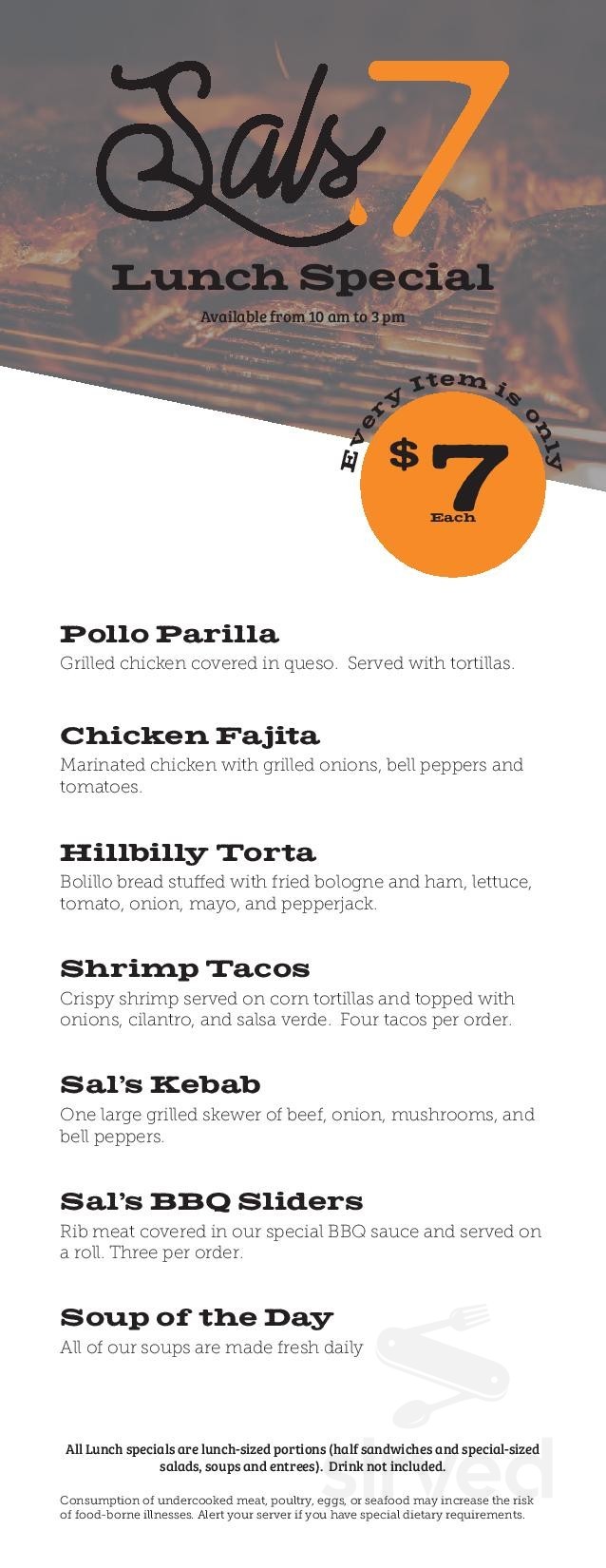 SAL'S STEAK & RIBS CENTRAL AMERICA STEAKHOUSE menus in Pikeville ...