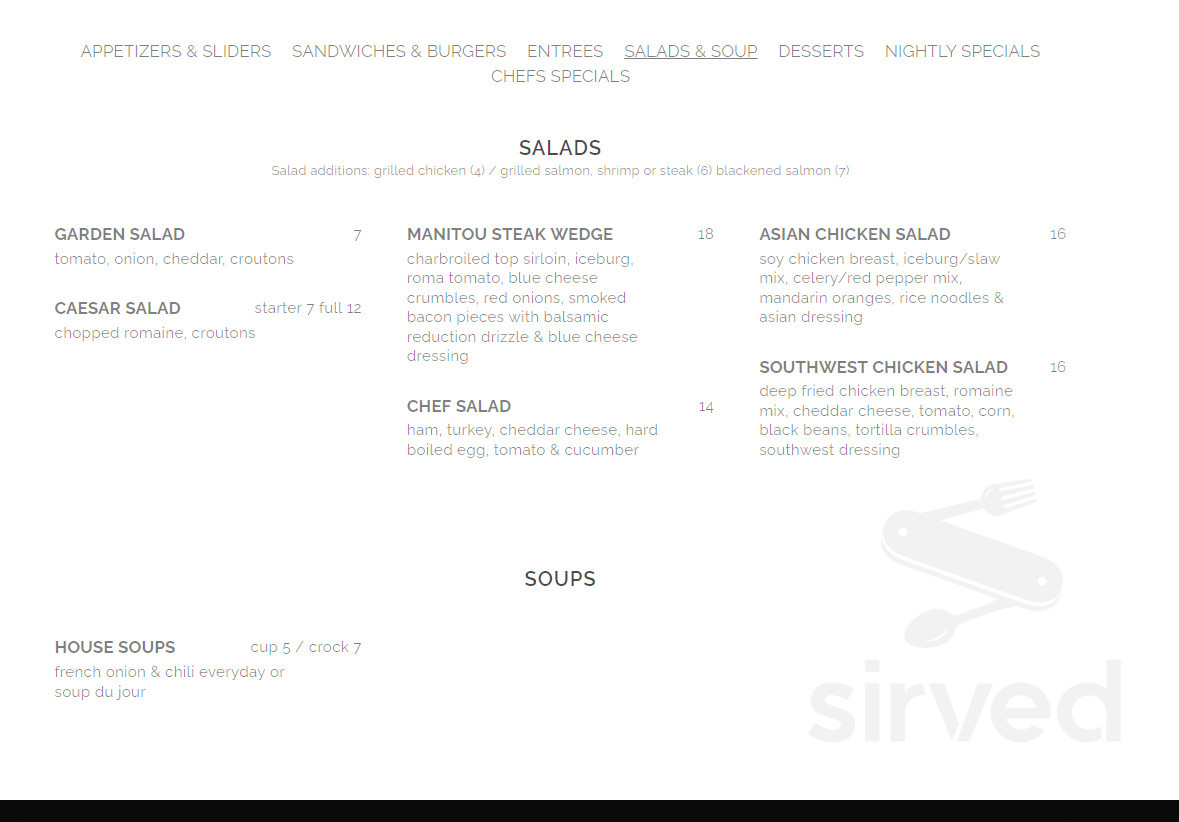 Manitou Grill & Event Center Menu - White Bear Lake, Minnesota | Sirved