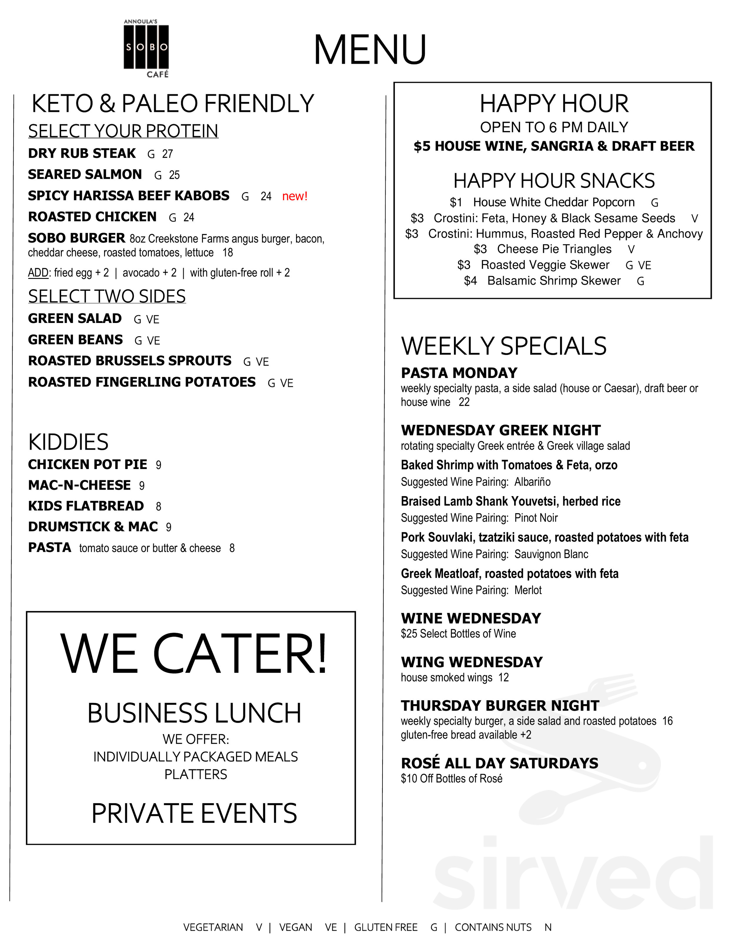 SoBo Cafe menu in Baltimore, Maryland, USA