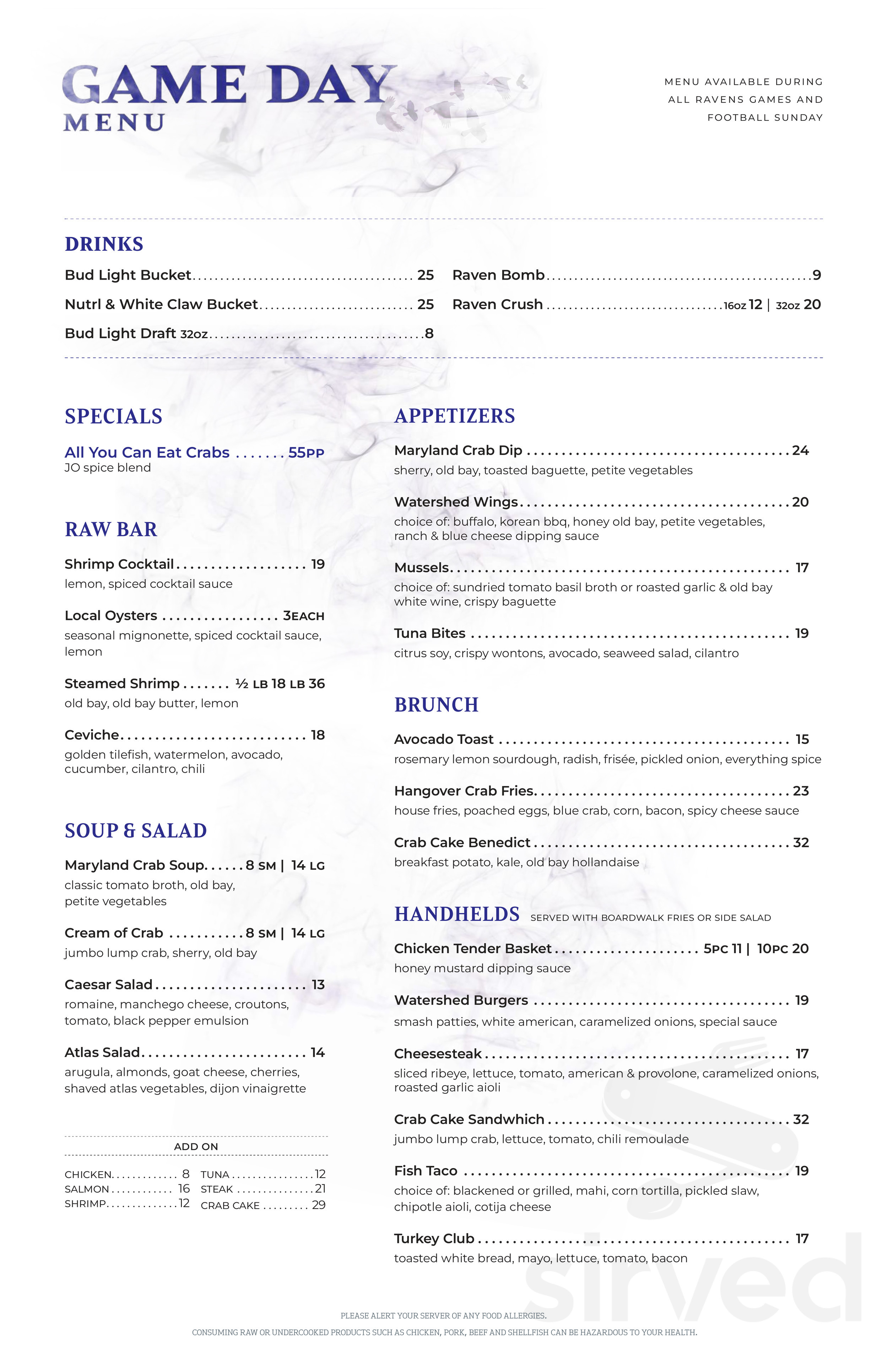 Watershed menu in Baltimore, Maryland, USA