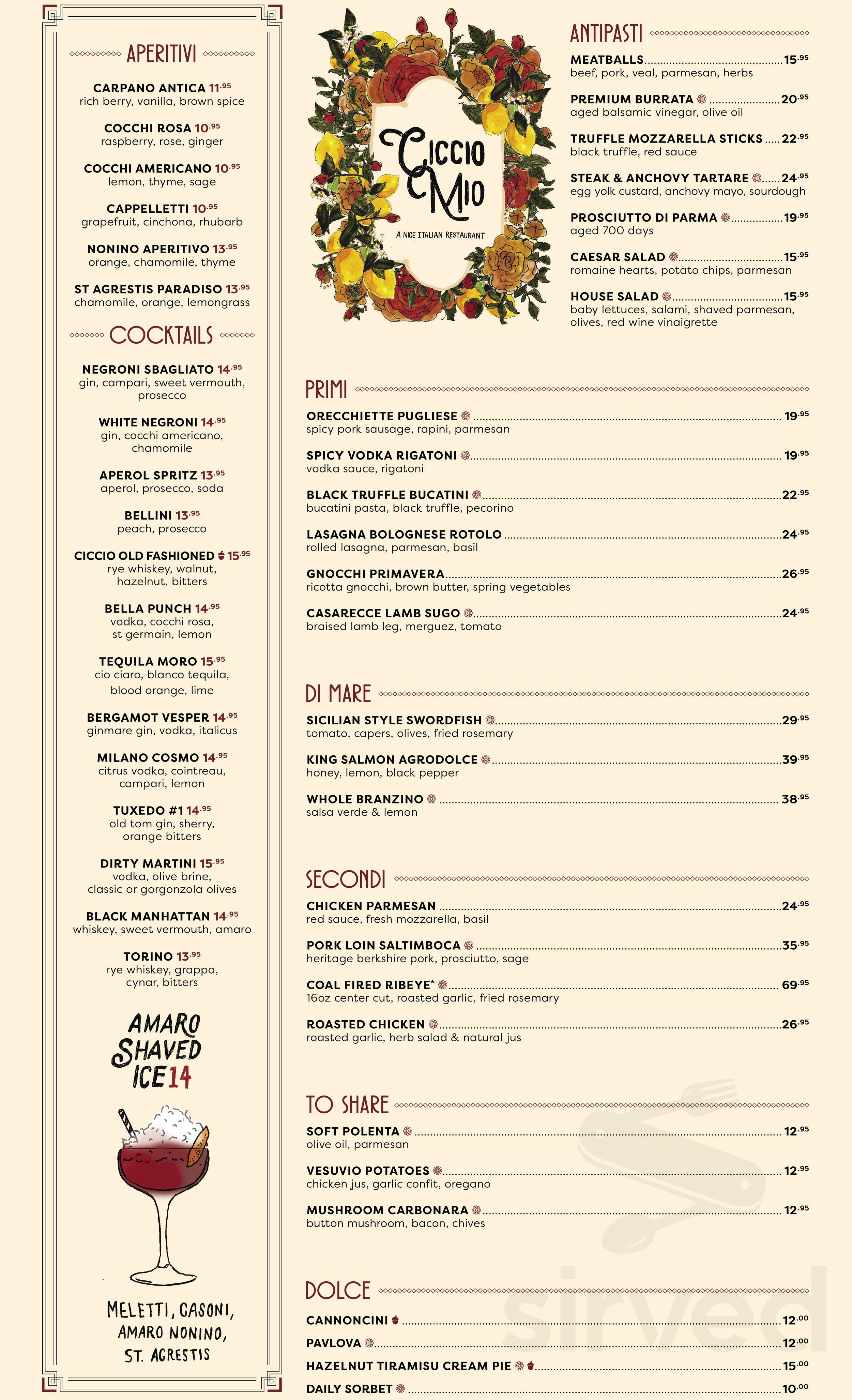 Ciccio Mio menu in Chicago, Illinois, USA