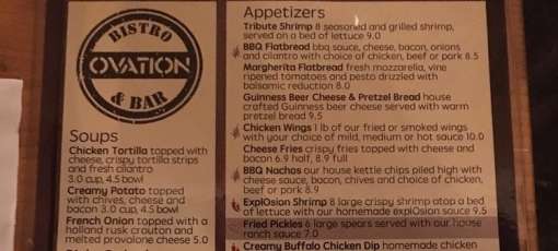 Menu for Ovation Bistro & Bar, Winter Haven in Winter Haven, FL | Sirved
