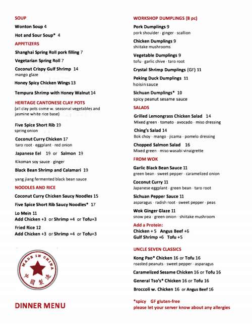 Uncle Seven menu in Norwalk, Connecticut, USA