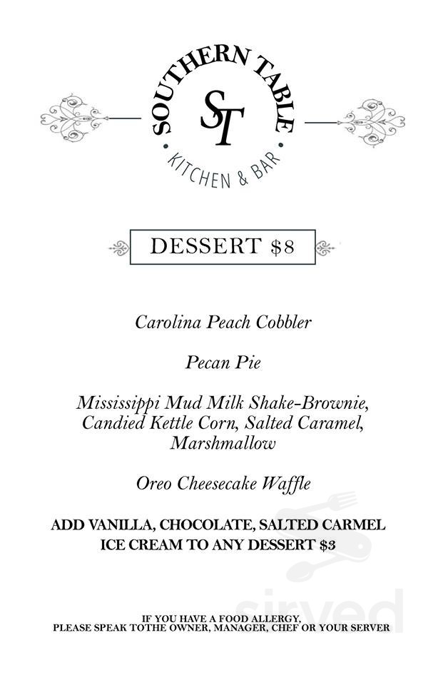 Southern Table kitchen & Bar menu in Pleasantville, New York, USA